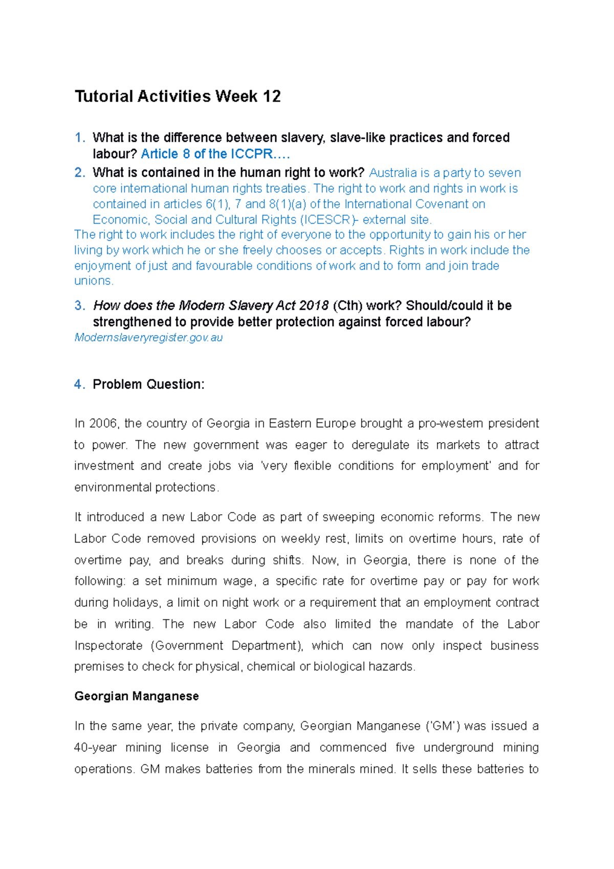 Week 12 Tutorial Activities - Tutorial Activities Week 12 1. What is the difference between ...