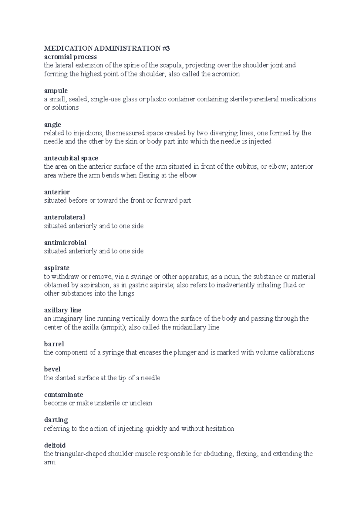 Medication Administration#3 - MEDICATION ADMINISTRATION acromial ...