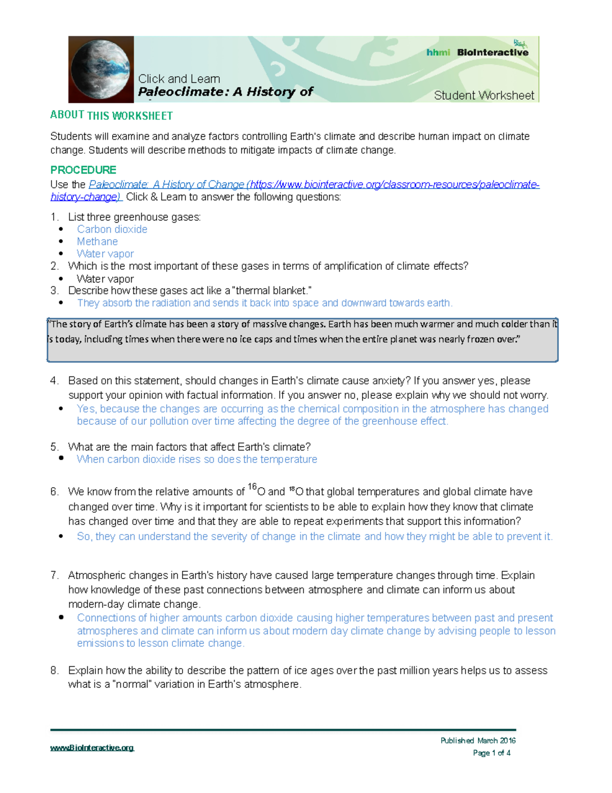 Paleoclimate-student-worksheet Aaron Ramirez - “The story of Earth’s ...