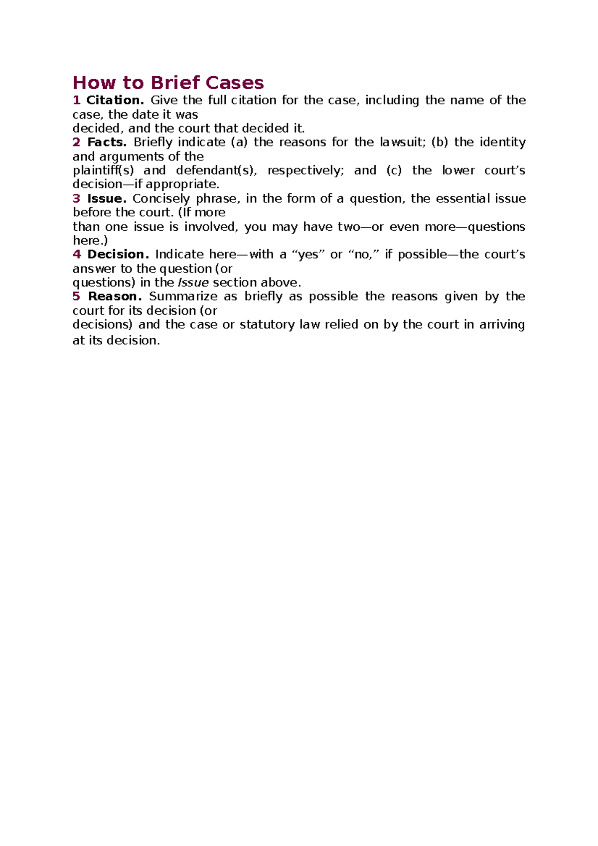 Brief Cases - Give the full citation for the case, including the name ...
