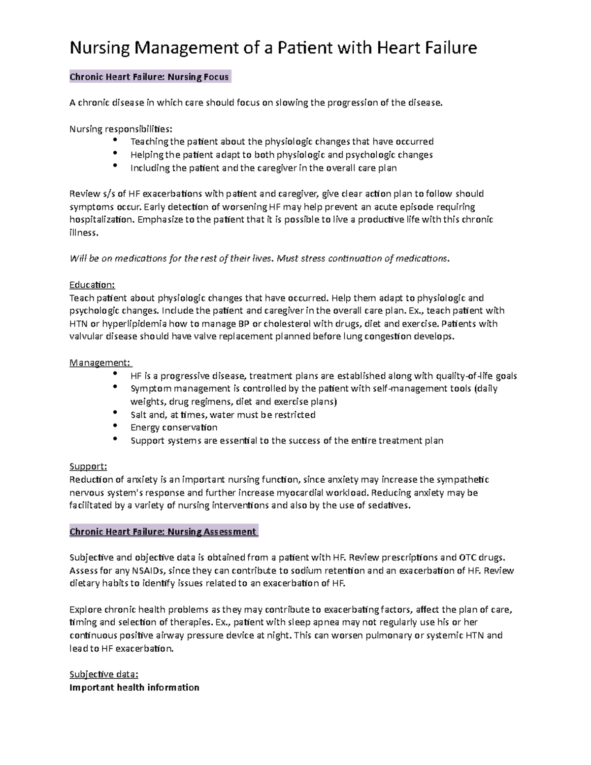 Nursing Mgmt Heart Failure - Chronic Heart Failure: Nursing Focus A ...