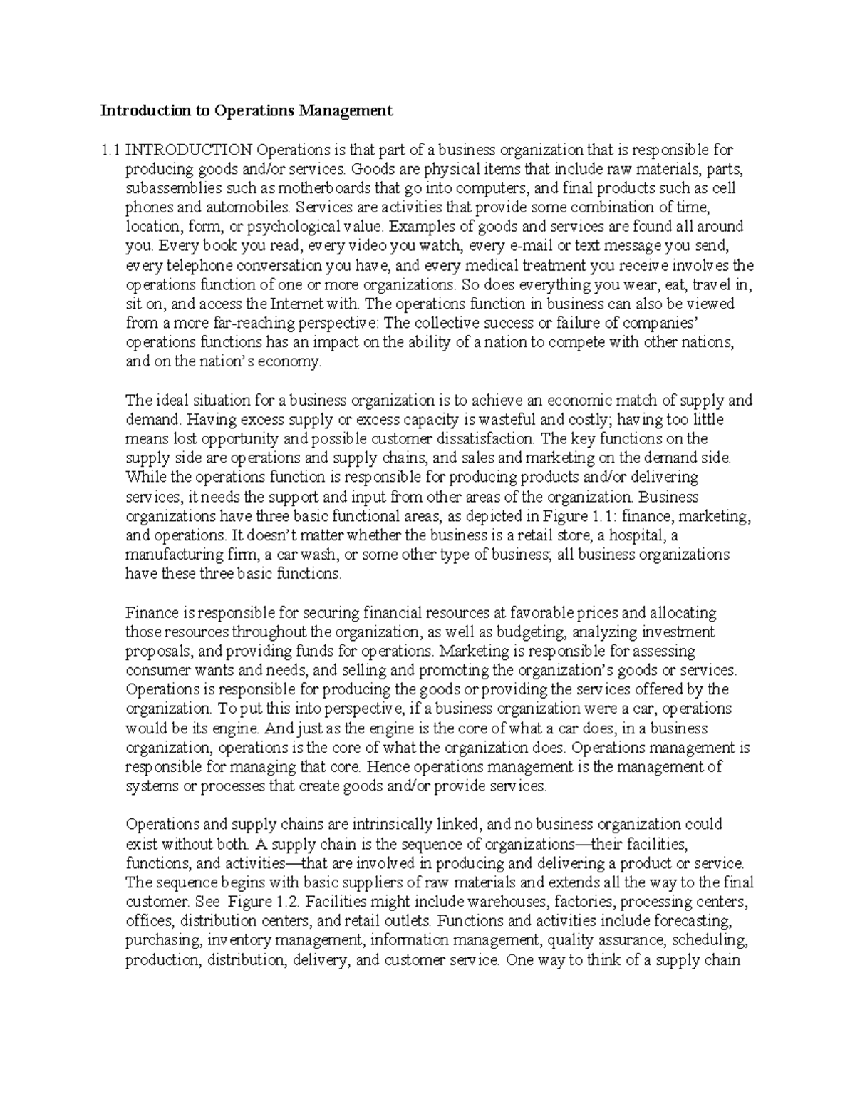 Introduction to Operations Management (Discussion for OpMan ...