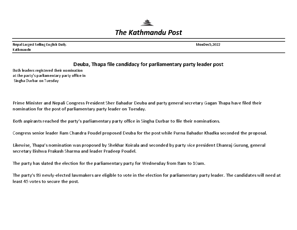 Newspaper - The Kathmandu Post Nepal Largest Selling English Daily ...