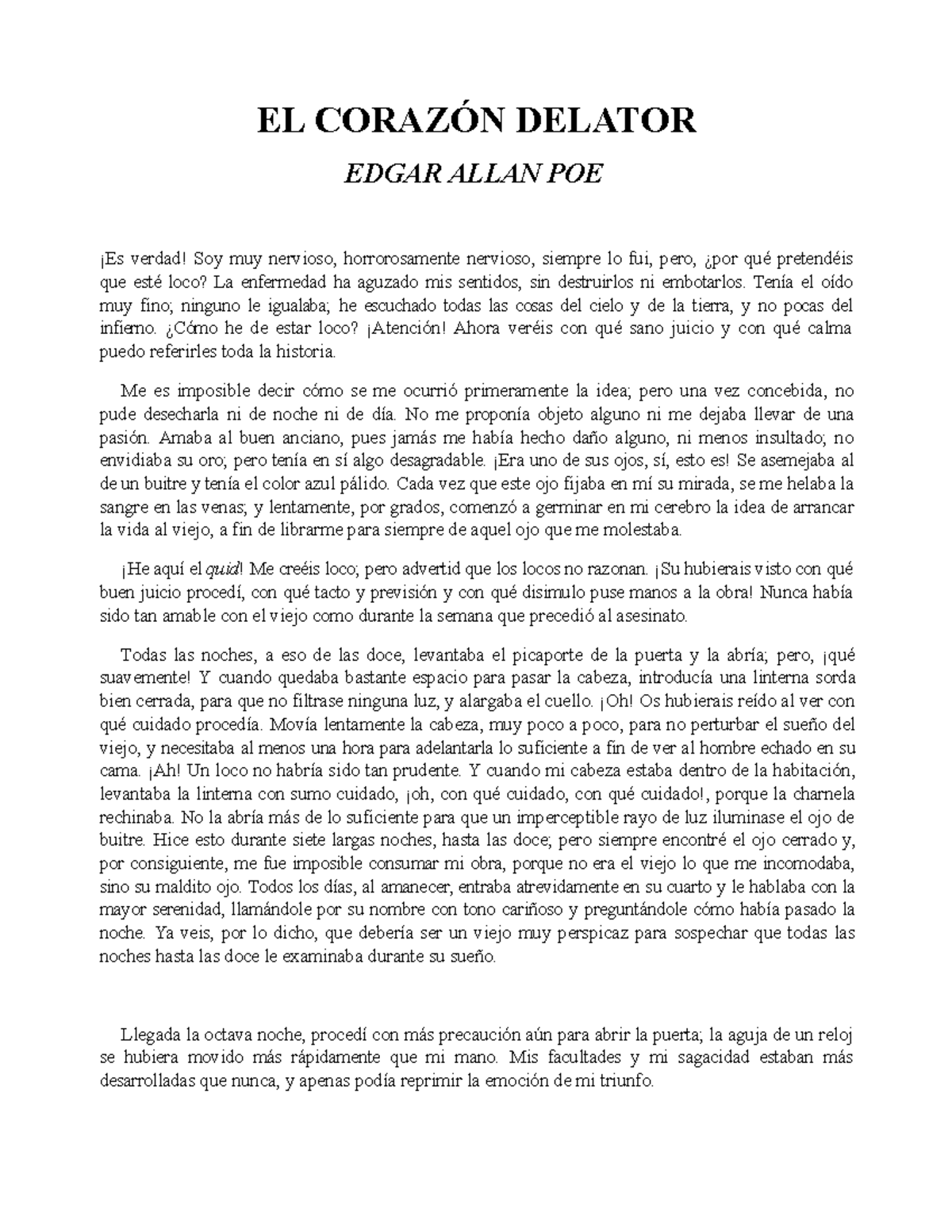 El Corazon Delator - lectura critica - EL CORAZÓN DELATOR EDGAR ALLAN ...
