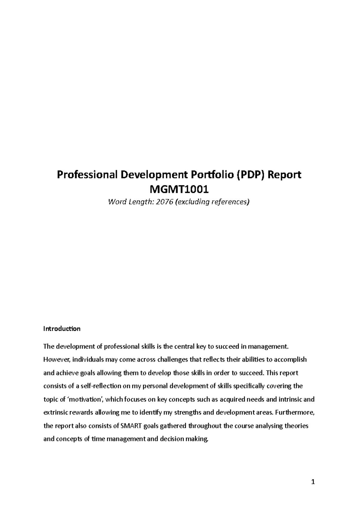 PDP Assessment - Professional Development Portfolio (PDP) Report MGMT ...