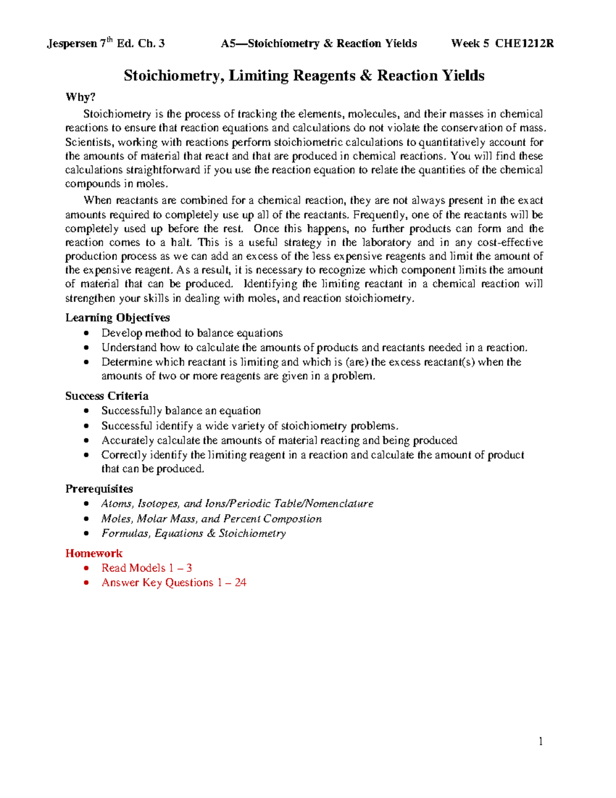A5 Stoichiometry Limiting Reagent - Stoichiometry, Limiting Reagents ...