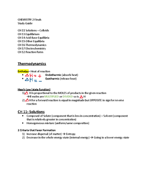 Chem 2 final exam study guide - Chem II Final Exam Study Guide Lecture ...