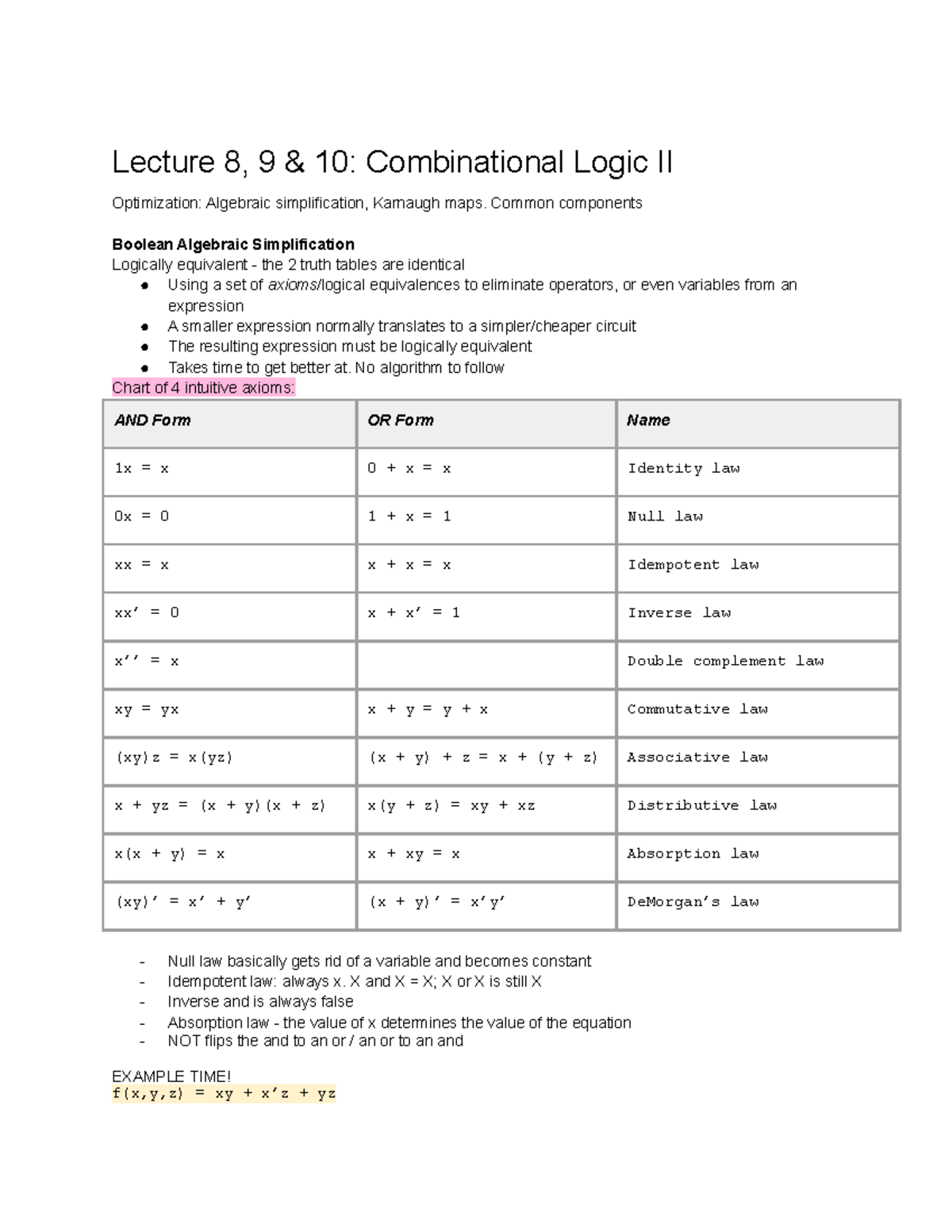 Lecture 8 - 10 - Combinational Logic II - Lecture 8, 9 & 10 ...