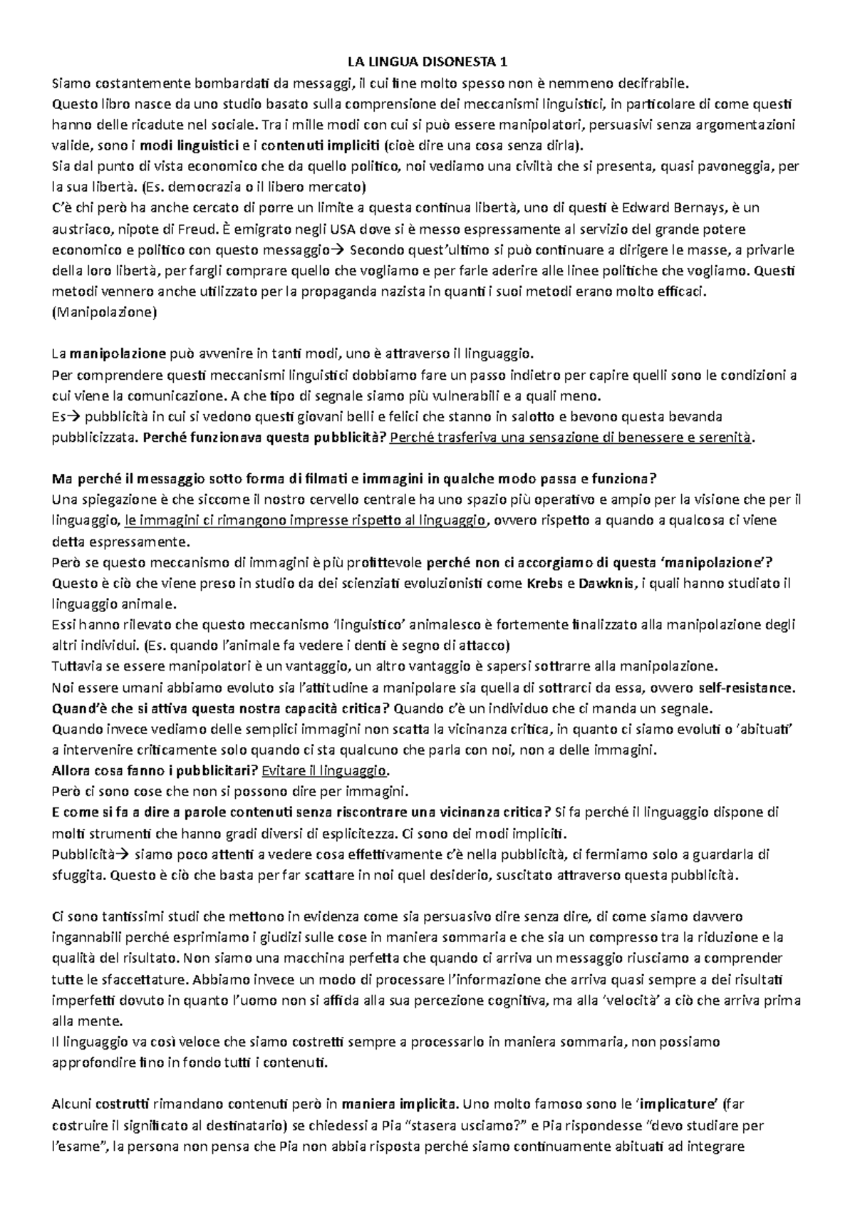 LA Lingua Disonesta 1 - riassunto - LA LINGUA DISONESTA 1 Siamo ...