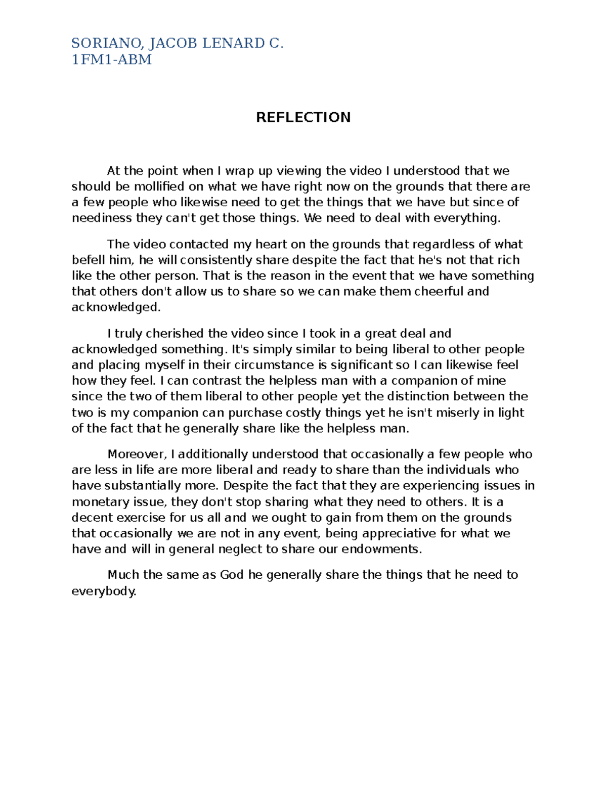Reflection Paper in Bible - SORIANO, JACOB LENARD C. 1FM1-ABM ...