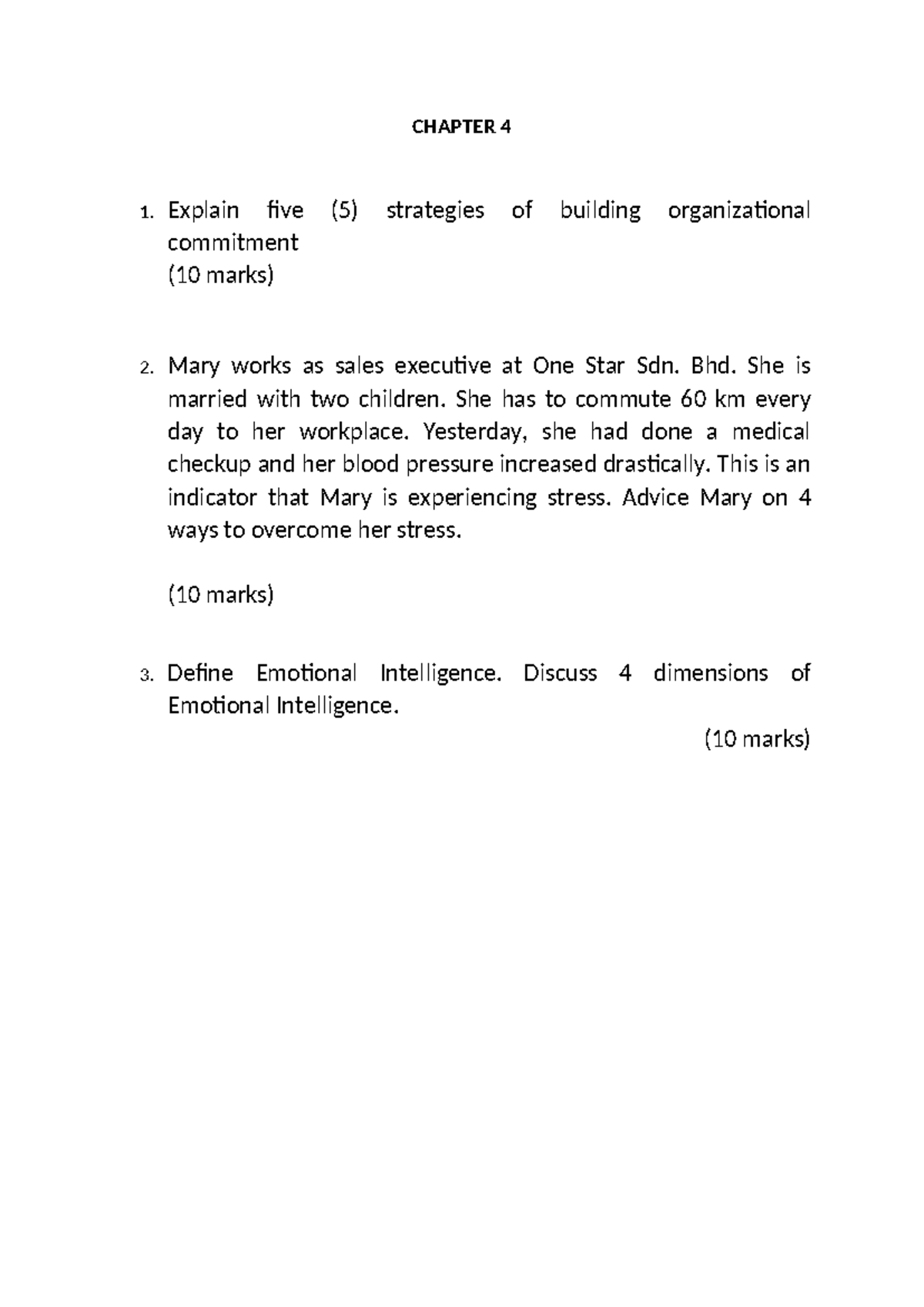 Tutorial 4 - CHAPTER 4 1. Explain five (5) strategies of building organizational commitment (10 ...