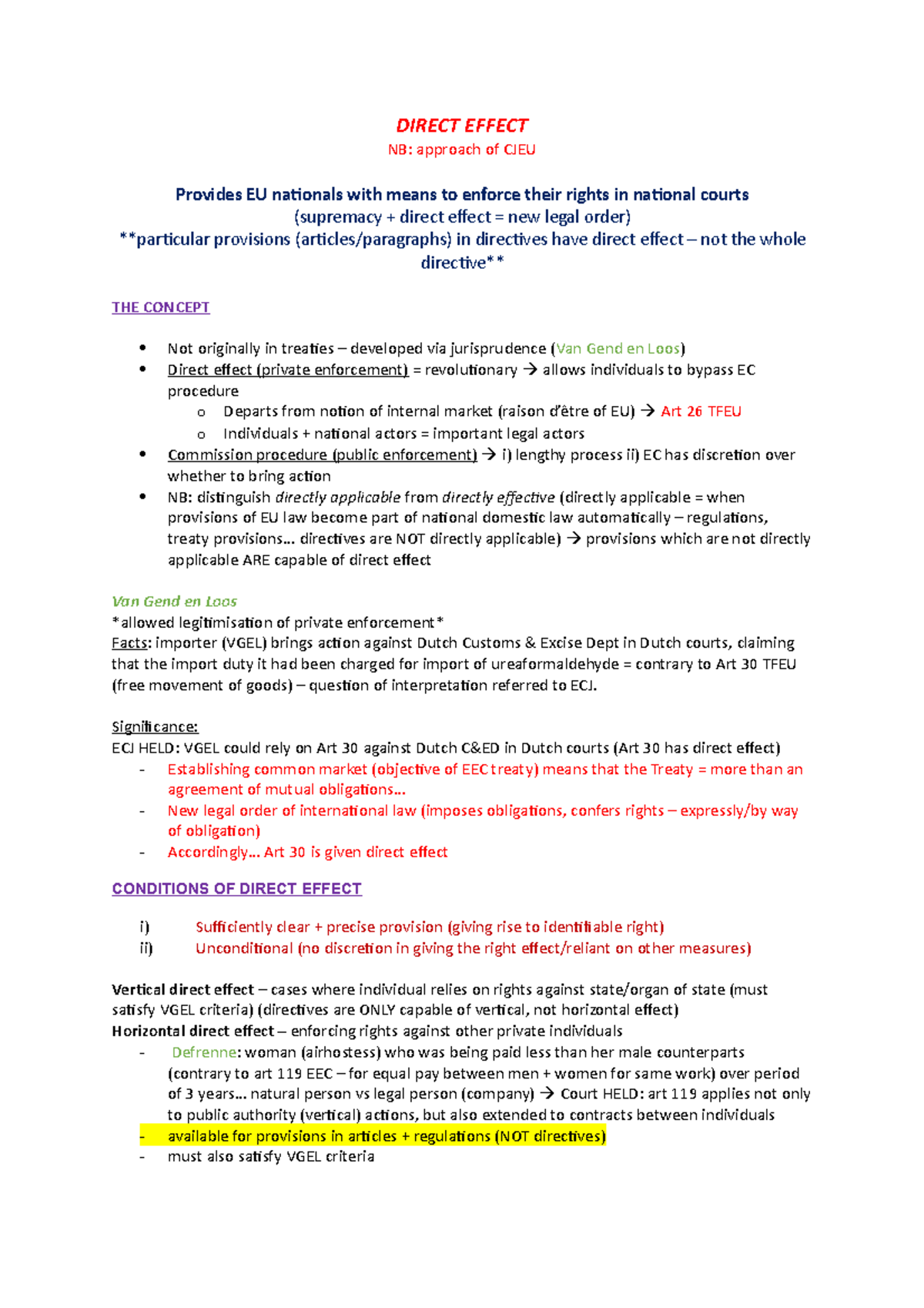 Direct Effect - .. directives are NOT directly applicable) provisions ...