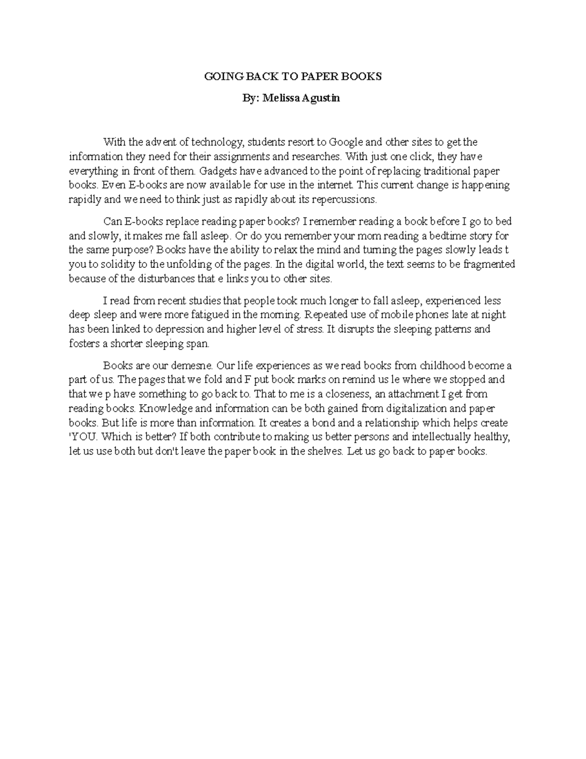 Going Back to Paper Books by Melissa Meneses agustin - GOING BACK TO ...