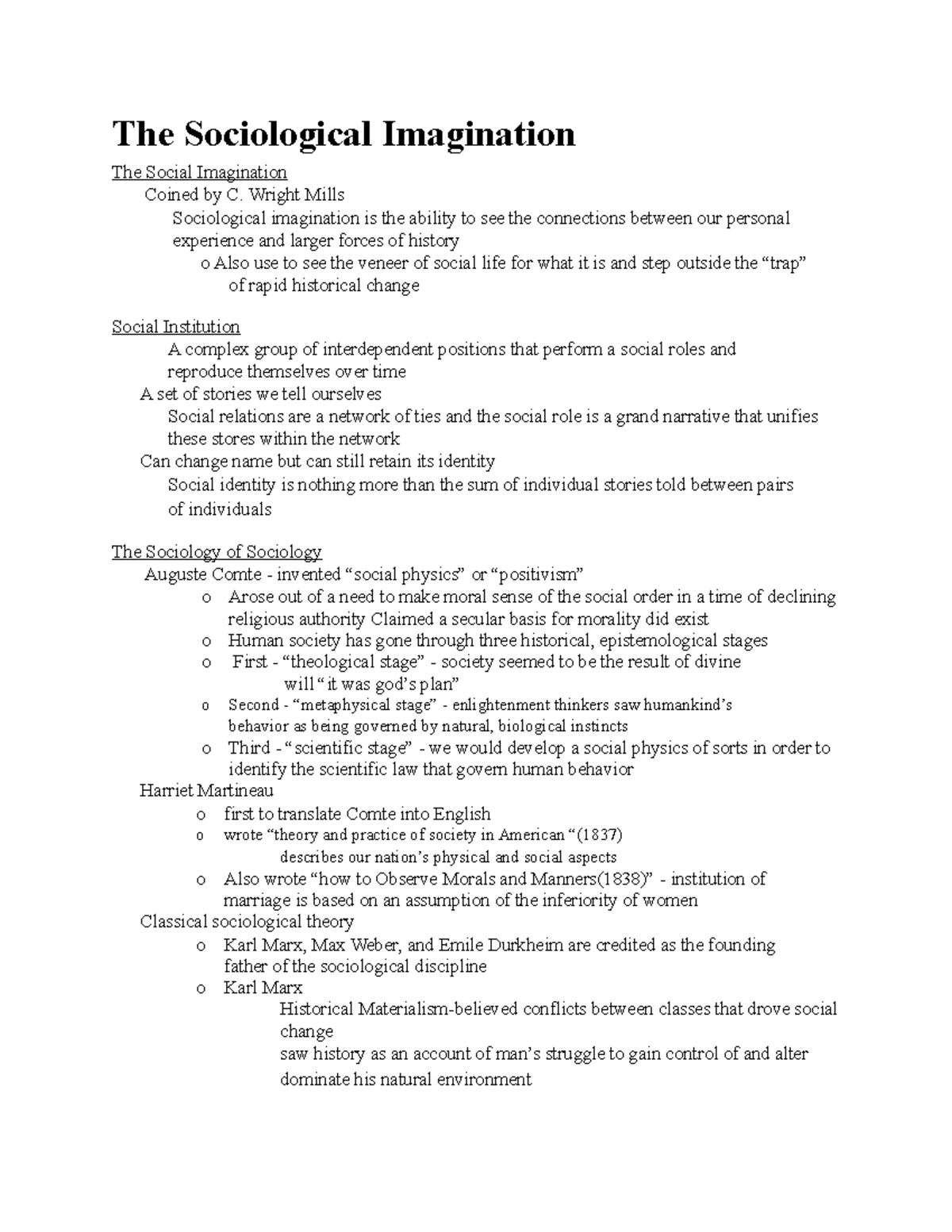 The Sociological Imagination - Wright Mills Sociological imagination is ...