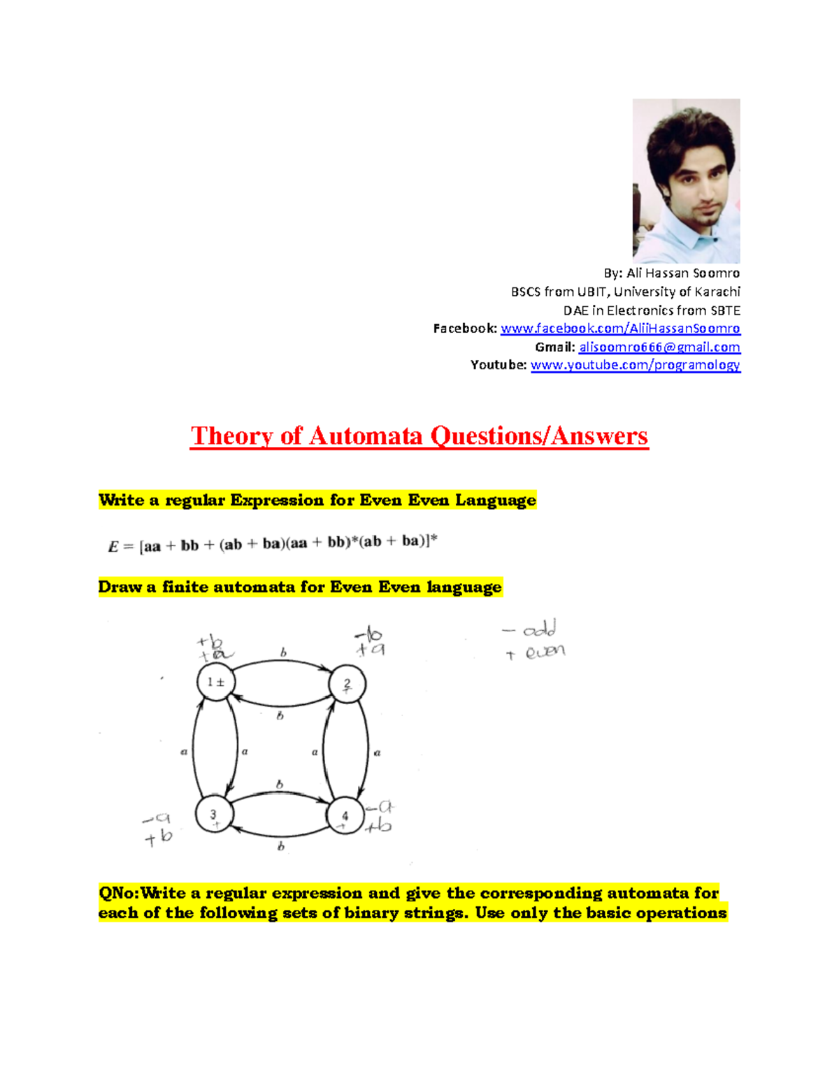 Important Questions & Answers - By: Ali Hassan Soomro BSCS from UBIT ...