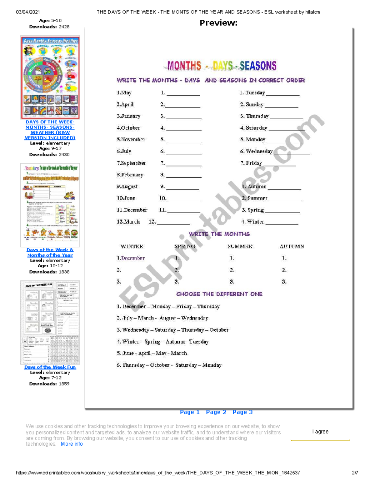 3 - english worksheet primary school - 03/04/2021 THE DAYS OF THE WEEK ...