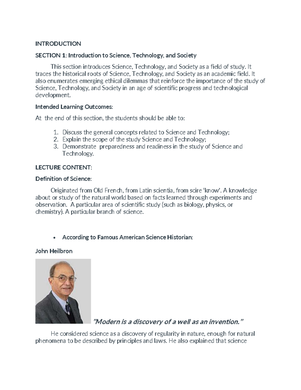 STS Review - dddfdf - INTRODUCTION SECTION 1: Introduction to Science ...