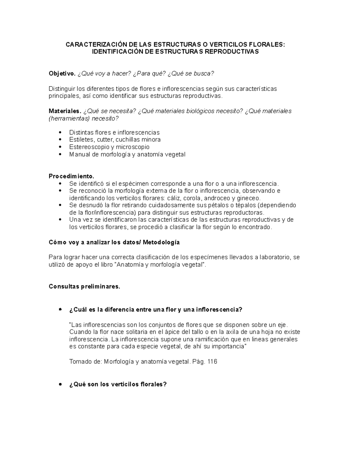 Informe- Caracterización DE LAS Estructuras O Verticilos Florales ...