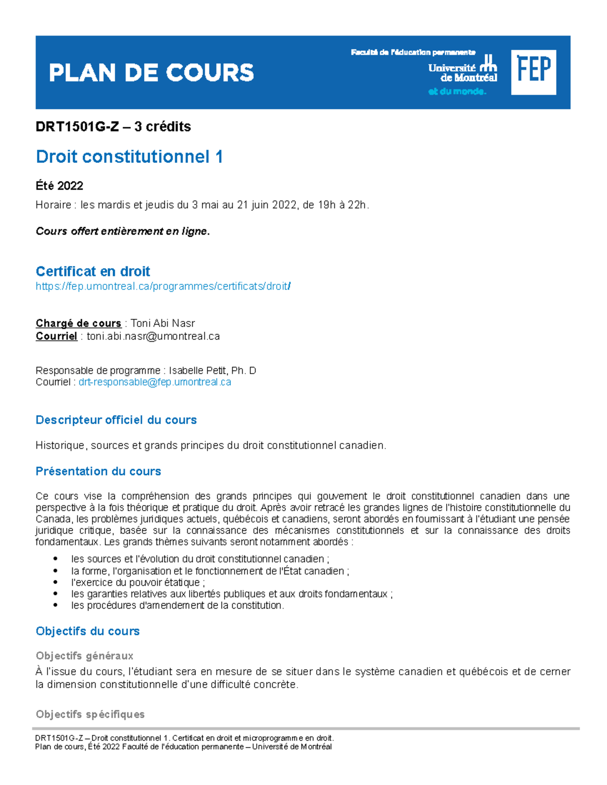 PLAN - Plan de cours 2022-2023 - DRT1501G-Z – 3 crédits Droit ...