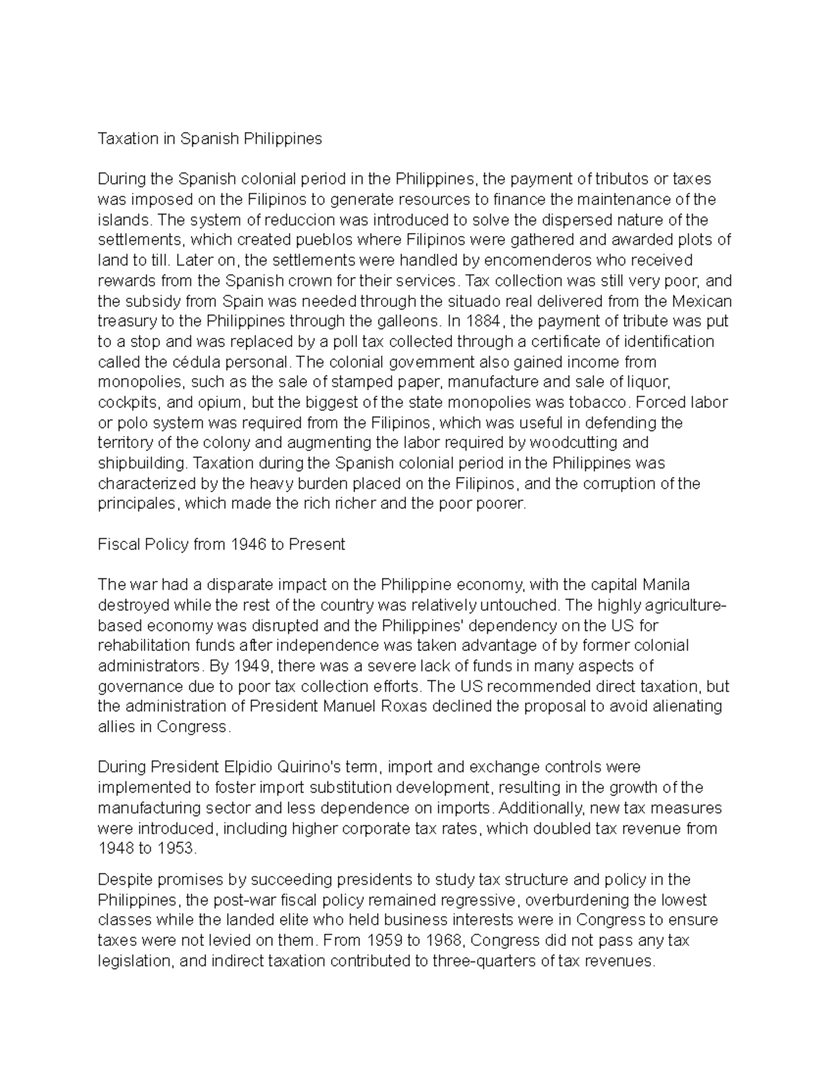 Taxation - hhh - Taxation in Spanish Philippines During the Spanish ...