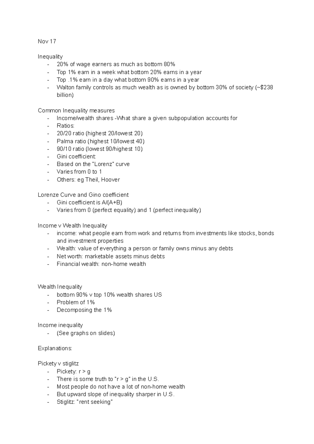 PSC 2339 nov 17 notes - Income and Wealth Inequality - Nov 17 ...