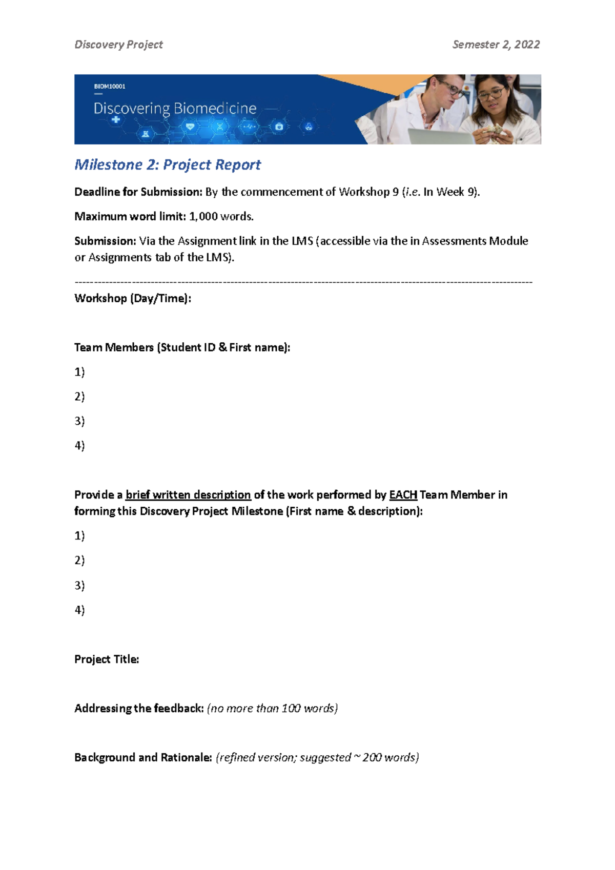 BIOM10001 Discovery Project Milestone 2 Template - Discovery Project ...