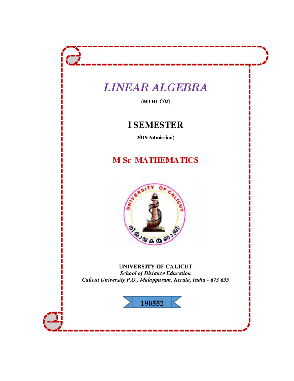 SLM - M Sc- Linear Algebra - LINEAR ALGEBRA (MTH1 C02) I SEMESTER 2019 ...