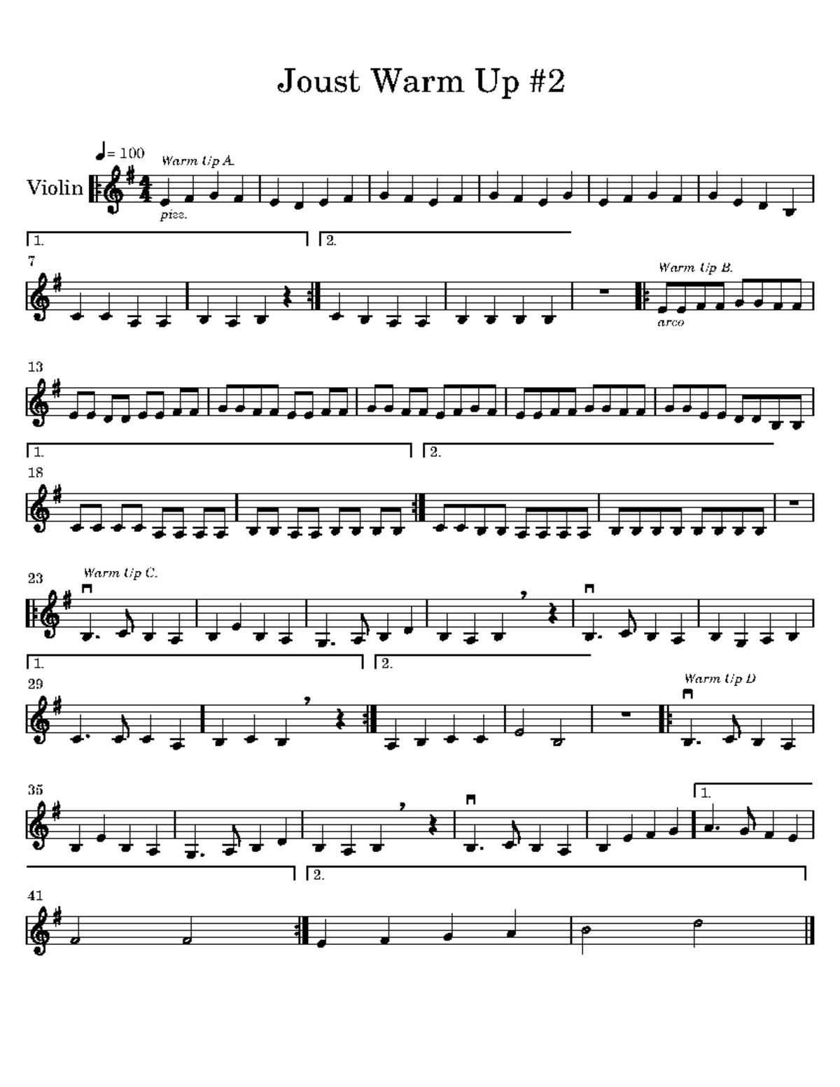 Joust Warm Up 2 - Violin 3 - MUS445 - Joust Warm Up pizz. = 100 Warm Up ...