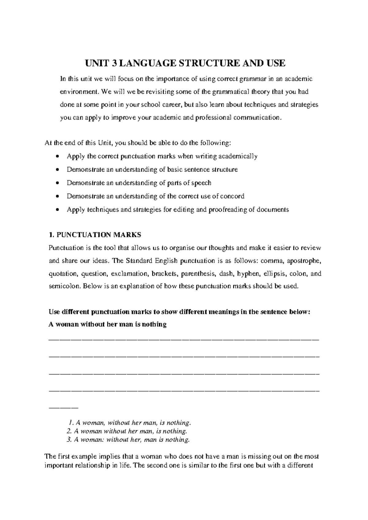 UNIT 3 Notes - unit 3 - UNIT 3 LANGUAGE STRUCTURE AND USE In this unit ...