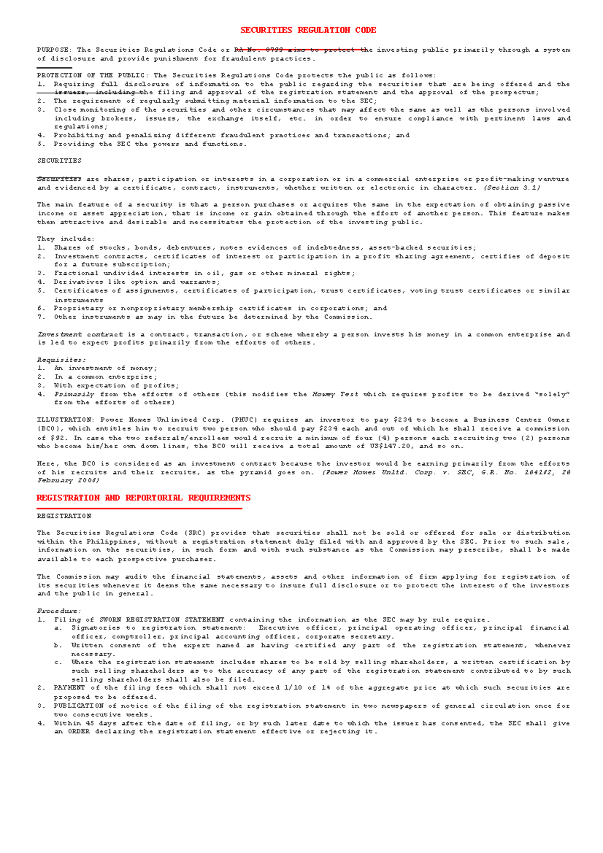 8-lecture-notes-1 compress - SECURITIES REGULATION CODE PURPOSE: The ...