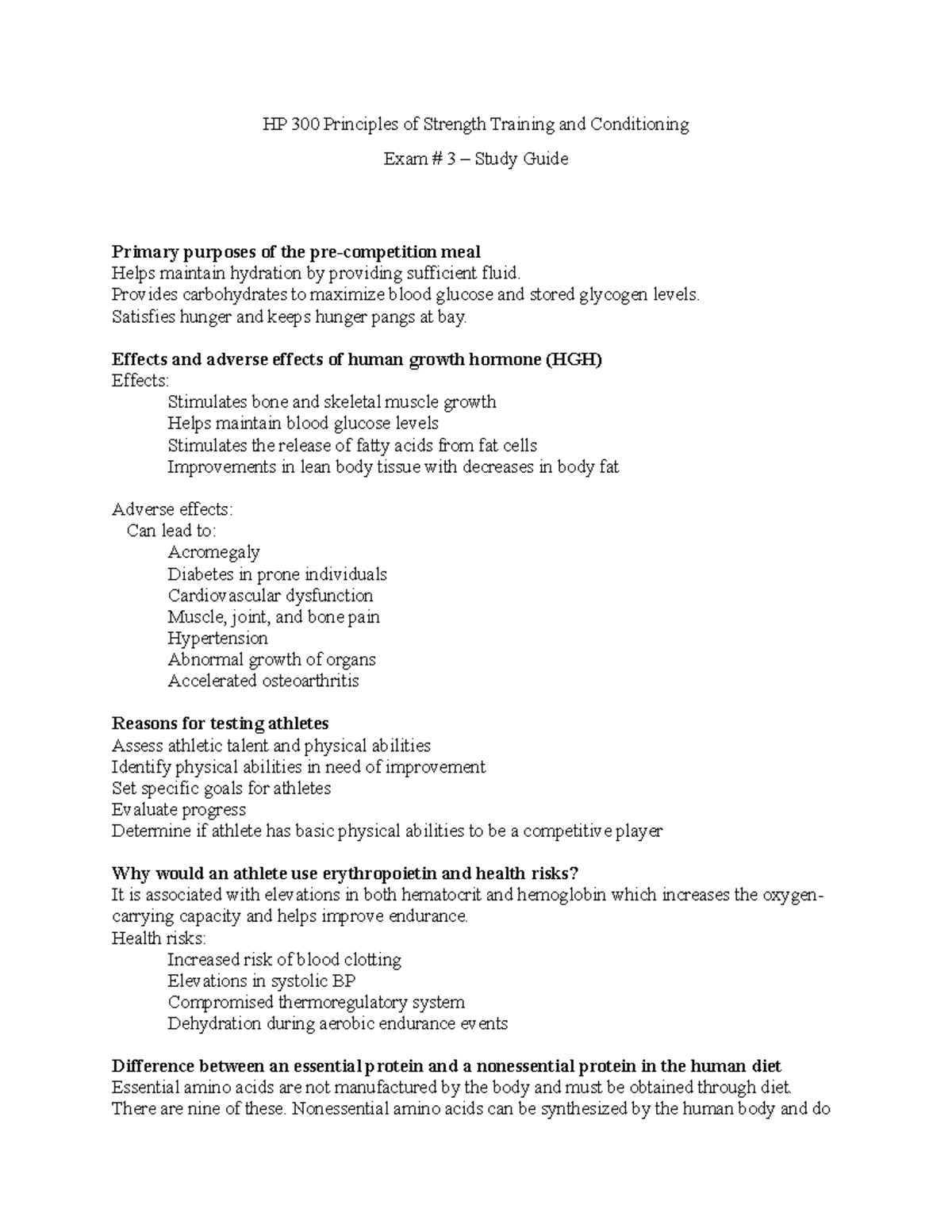 Strength Training Exam 3 - Study Guide - HP 300 Principles of Strength ...