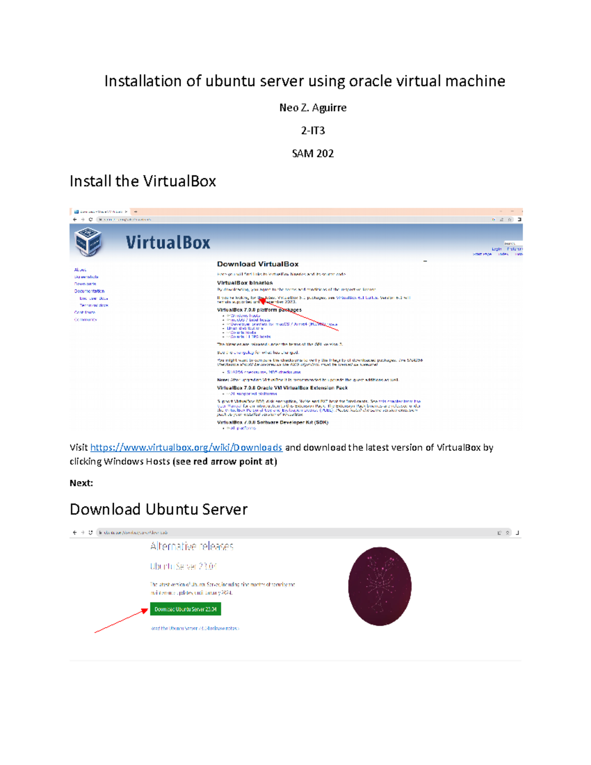 Aguirre NEO II IT 3 SAM 202 Activity 2 - Installation of ubuntu server using oracle virtual ...