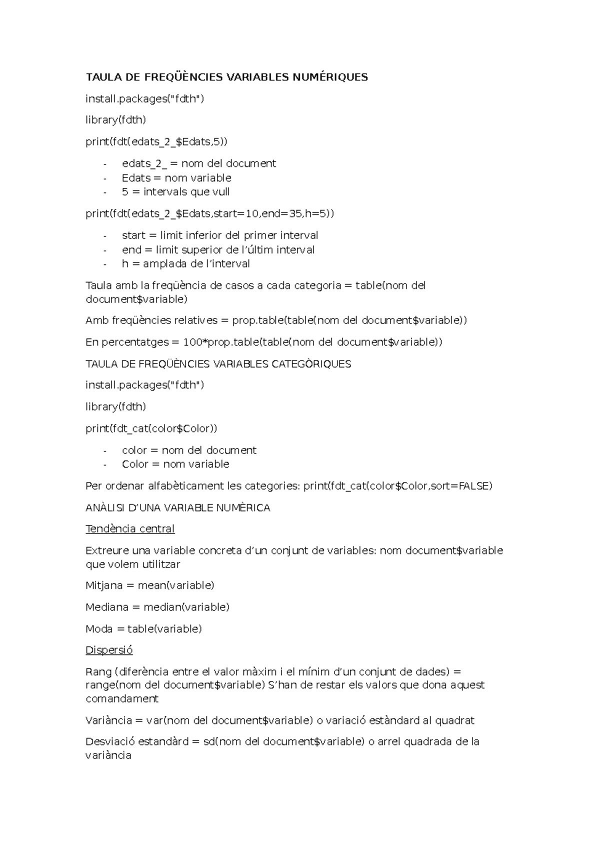 Comandos rstudio 2 - TAULA DE FREQÜÈNCIES VARIABLES NUMÉRIQUES install ...