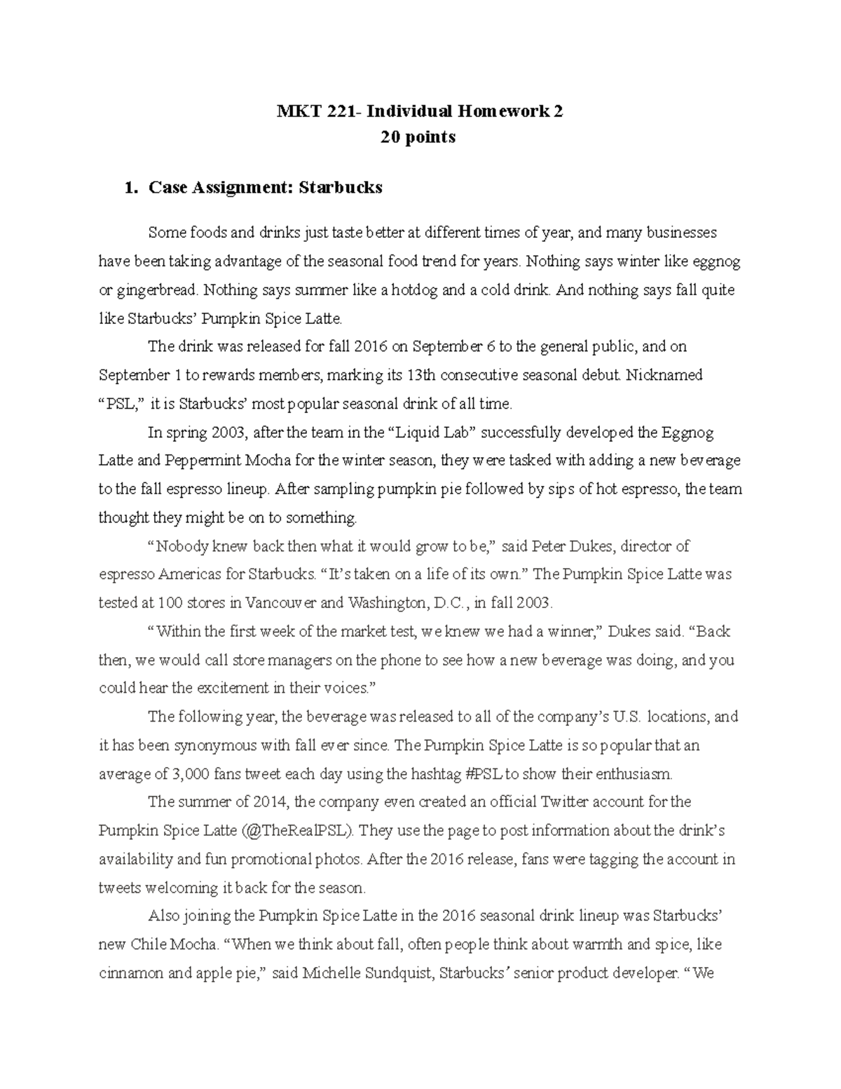 Individual HW 2 - Homework assignment for marketing - MKT 221 ...
