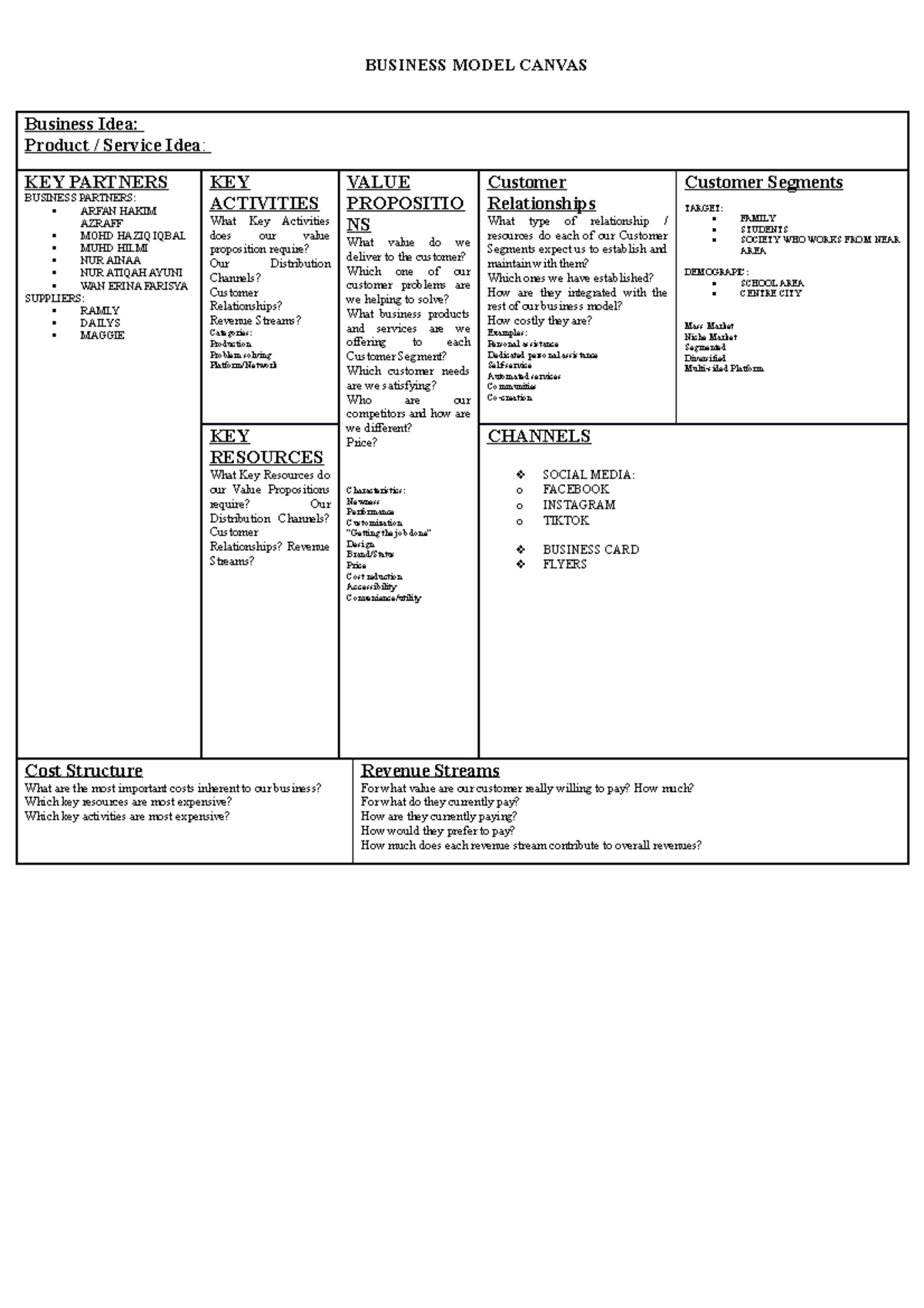 BMC Group 2 - guideline for bmc - BUSINESS MODEL CANVAS Business Idea ...