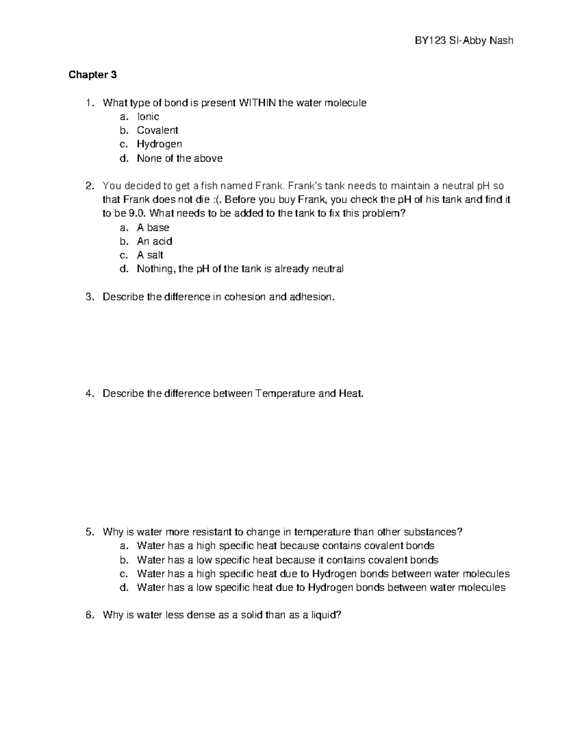 Chapter 3 Worksheet- Abby Nash - BY123 SI-Abby Nash Chapter 3 What type ...