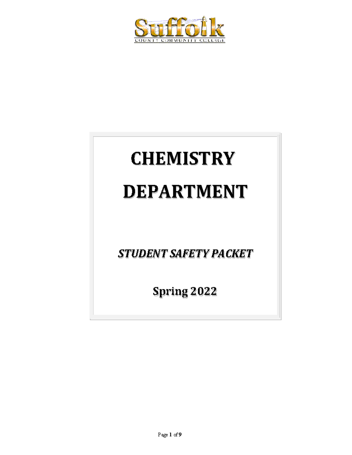 Chemistry - Student Safety Packet Spring 2022 Final draft - DEPARTMENT ...