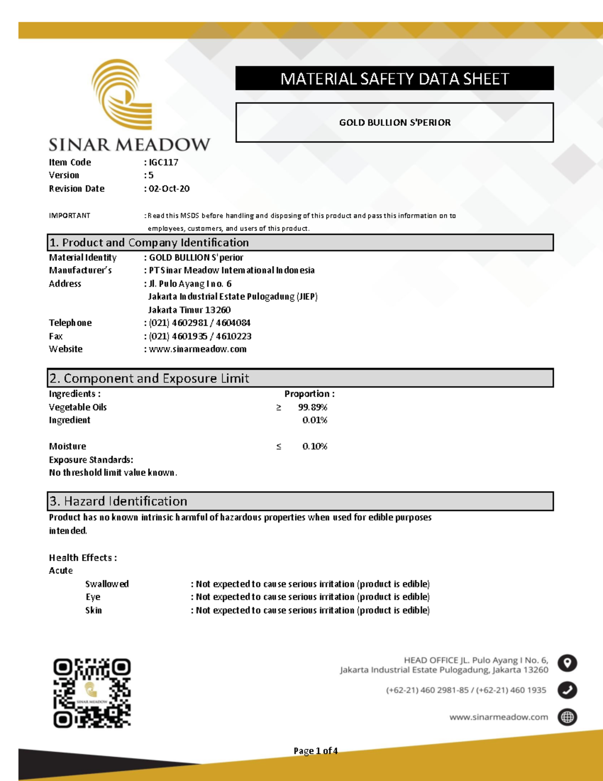 Msds IGC117 GB S'perior v05 - Item Code : IGC Version : 5 Revision Date ...