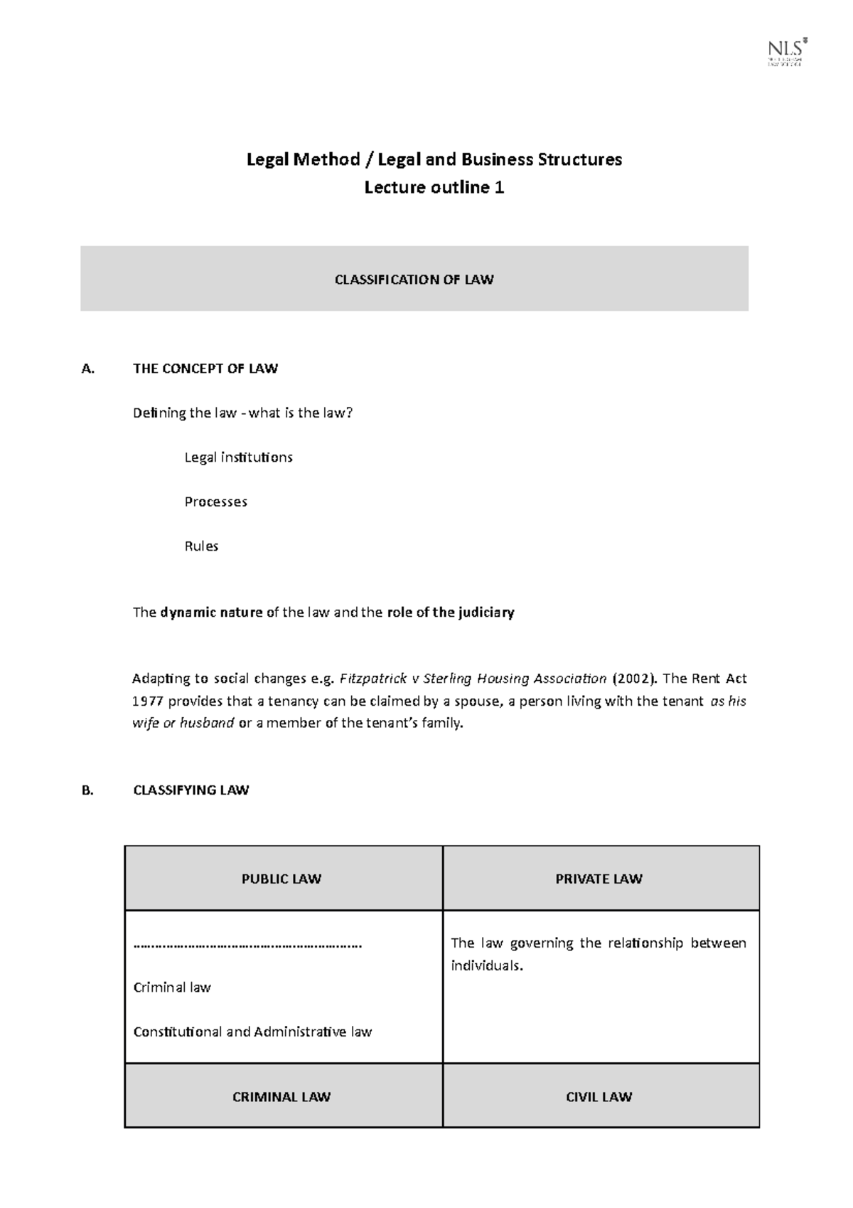 CLASSIFICATION OF LAW - THE CONCEPT OF LAW Defining the law - what is ...