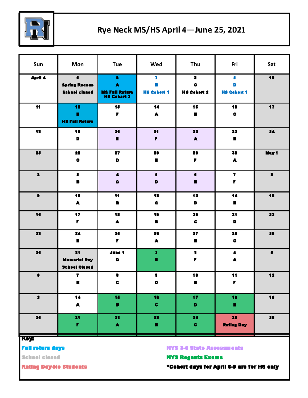 Full return - Schedule - Sun Mon Tue Wed Thu Fri Sat April 4 5 Spring ...