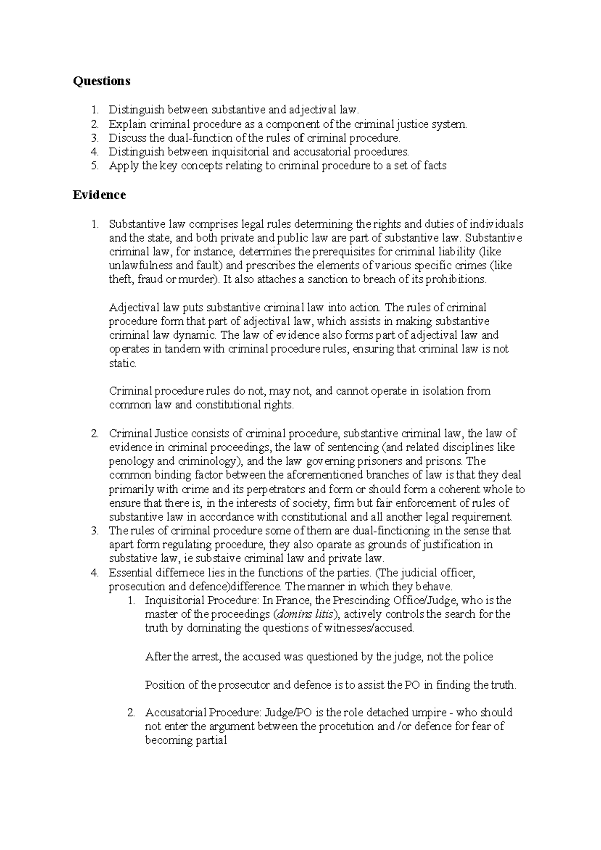 Notes - Questions 1. Distinguish between substantive and adjectival law ...