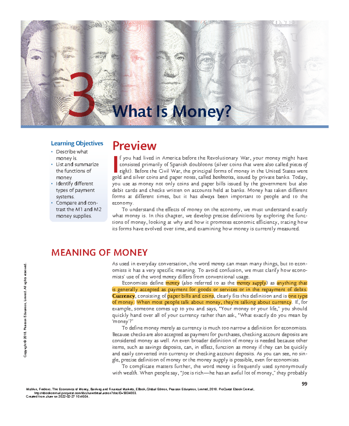 Kap1, Chapter 3 - banking - 99 Learning Objectives Describe what money ...