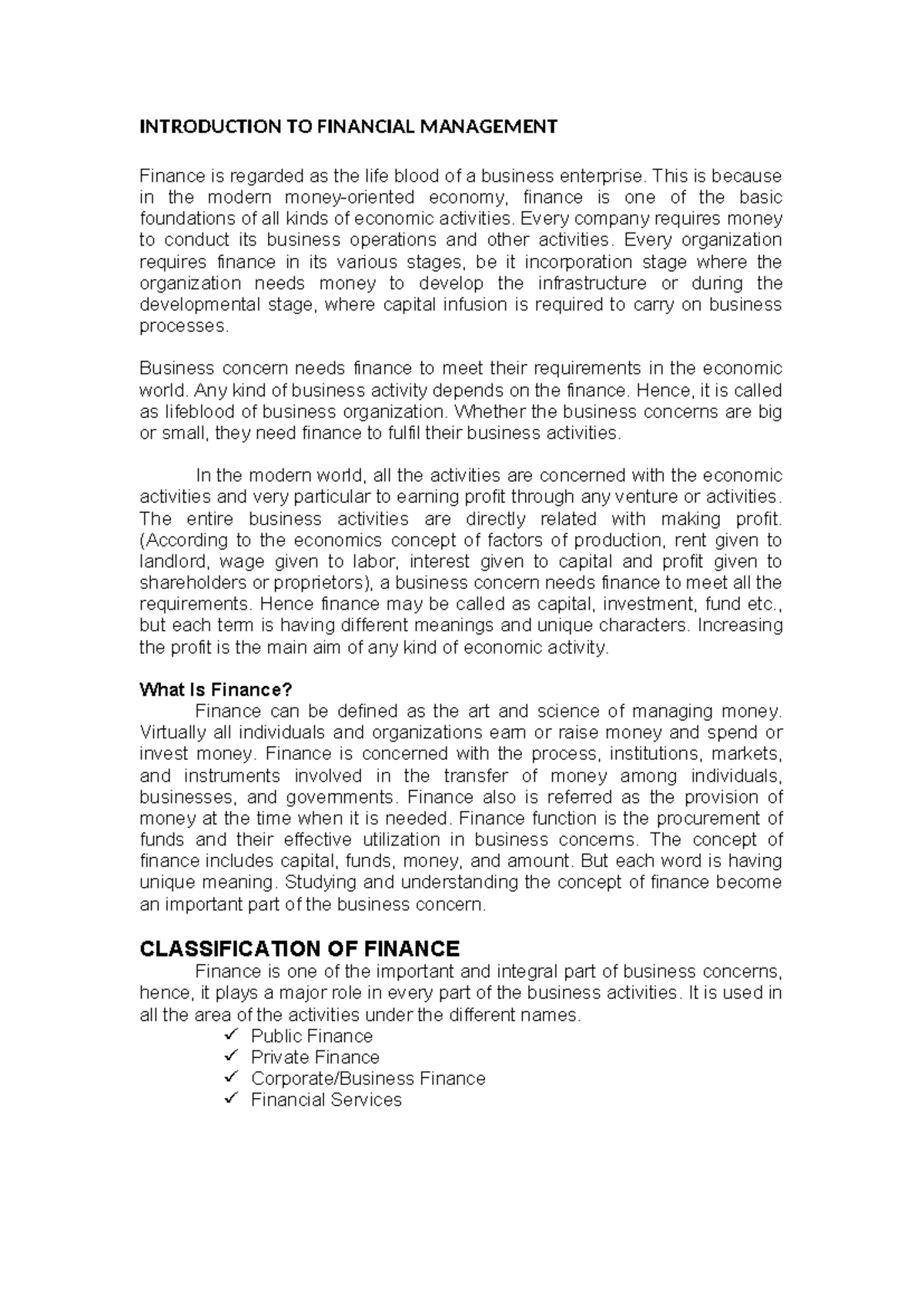 Introduction TO Financial Management - INTRODUCTION TO FINANCIAL ...