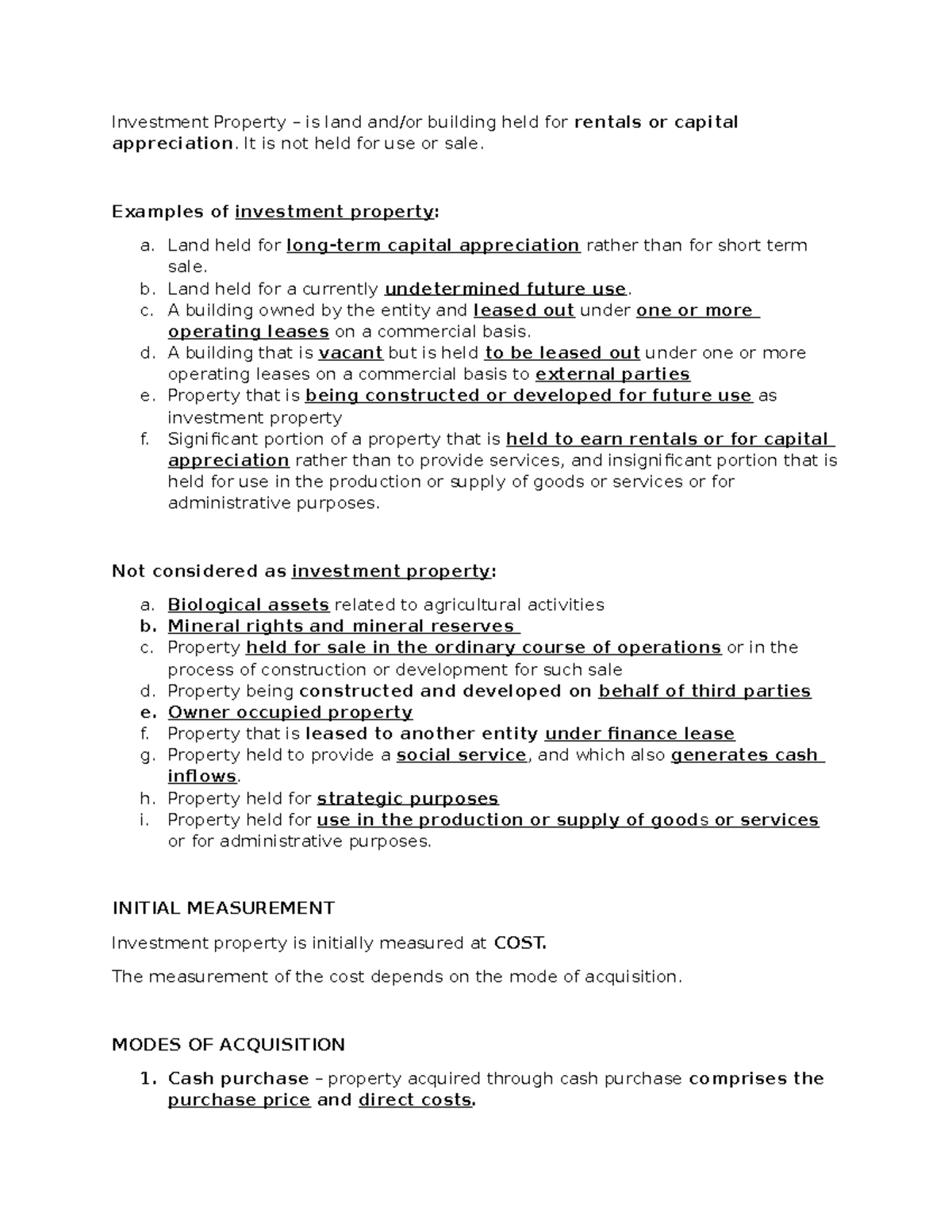 ACC 1 1 1 - Chapter 9 Reviewer - Investment Property – is land and/or ...