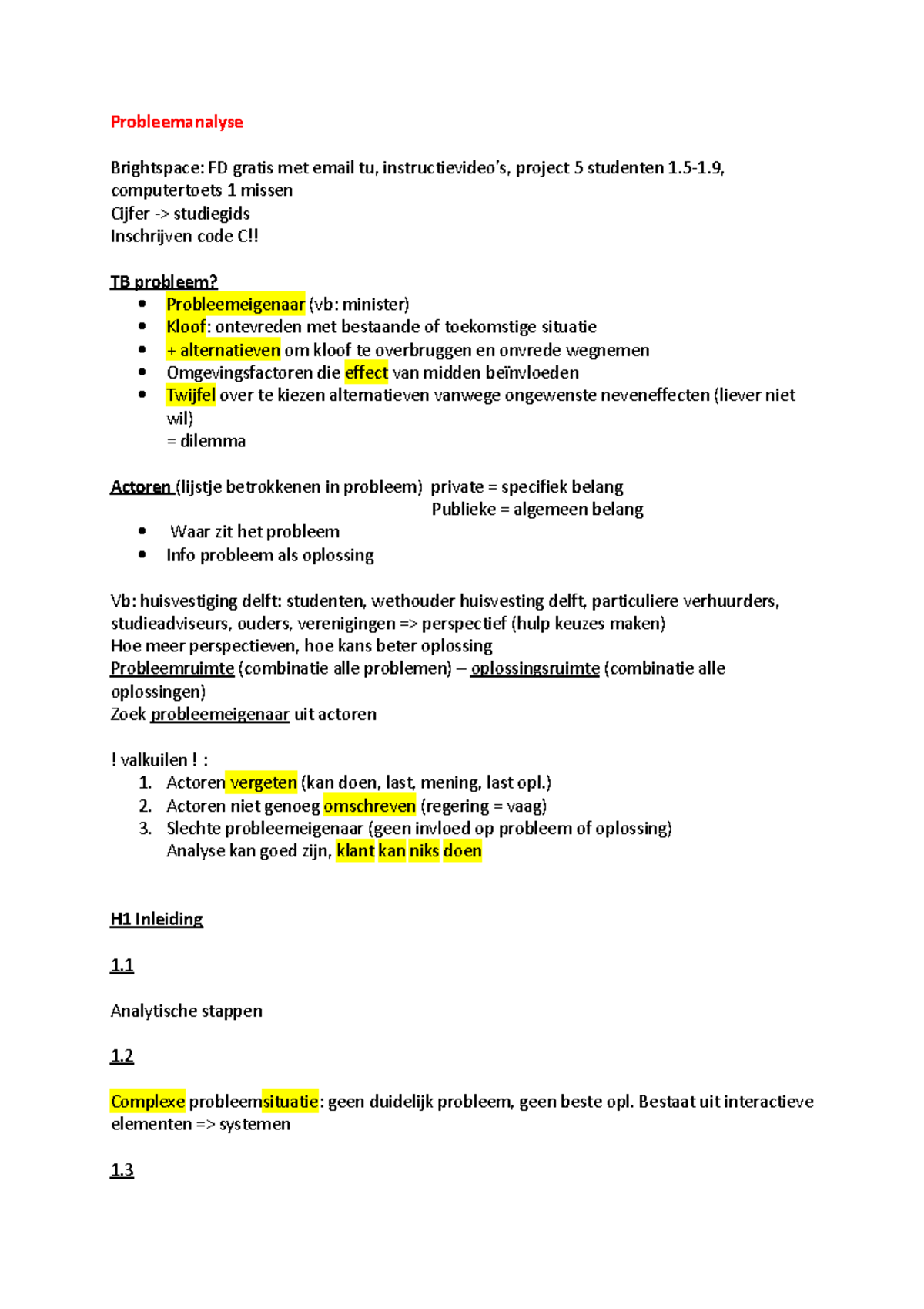 Theorie probleemanalyse - Probleemanalyse Brightspace: FD gratis met ...