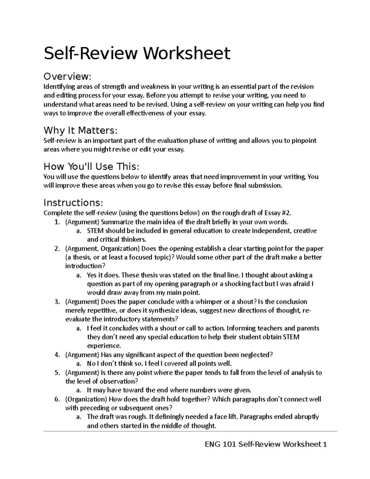 Self Review Worksheet - Self-Review Worksheet Overview: Identifying ...