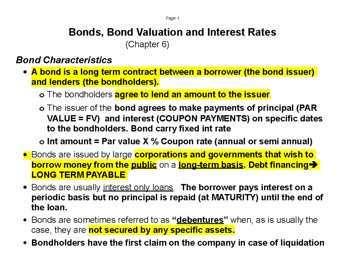 Chapter 6: Bonds, Bond Valuation & Interest Rates - Bonds, Bond ...