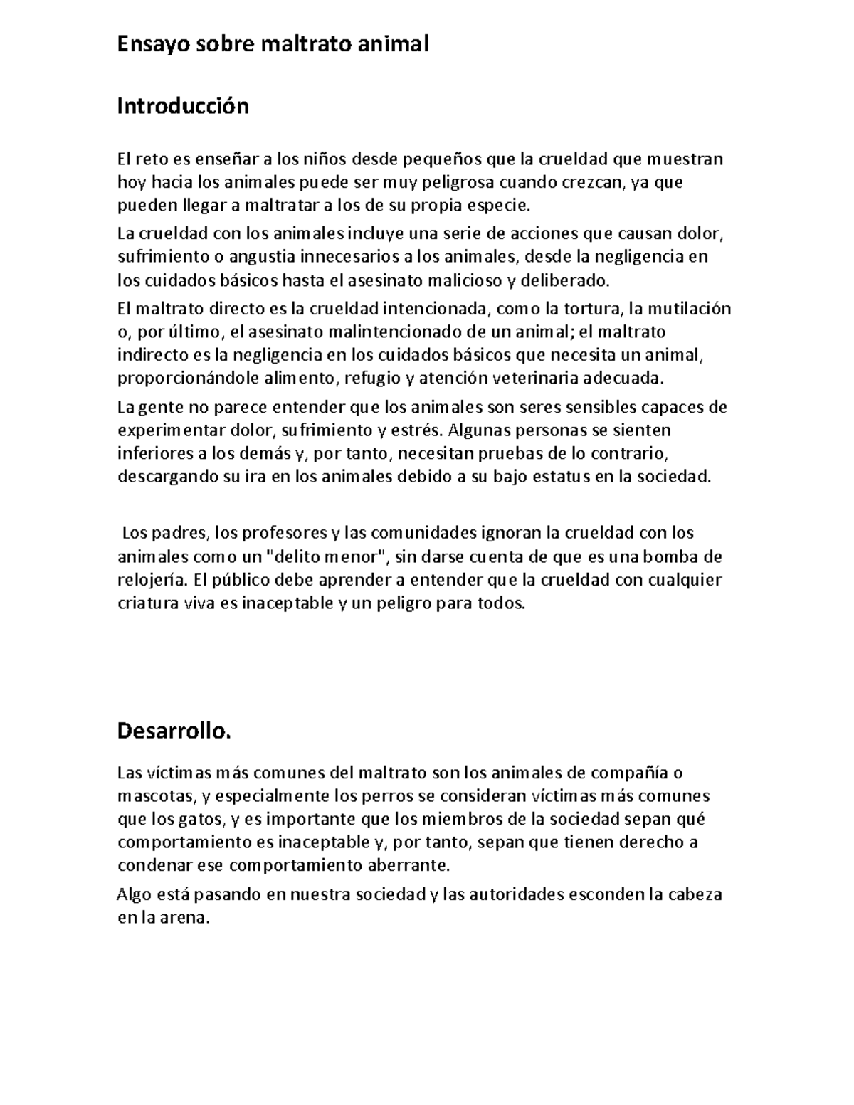 Ensayo maltrato animal majo - Ensayo sobre maltrato animal Introducción ...
