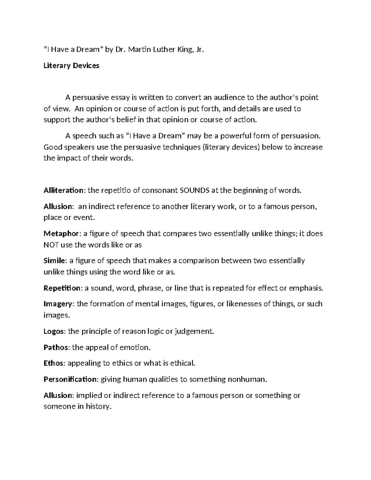 I Have a Dream - notes - “I Have a Dream” by Dr. Martin Luther King, Jr ...