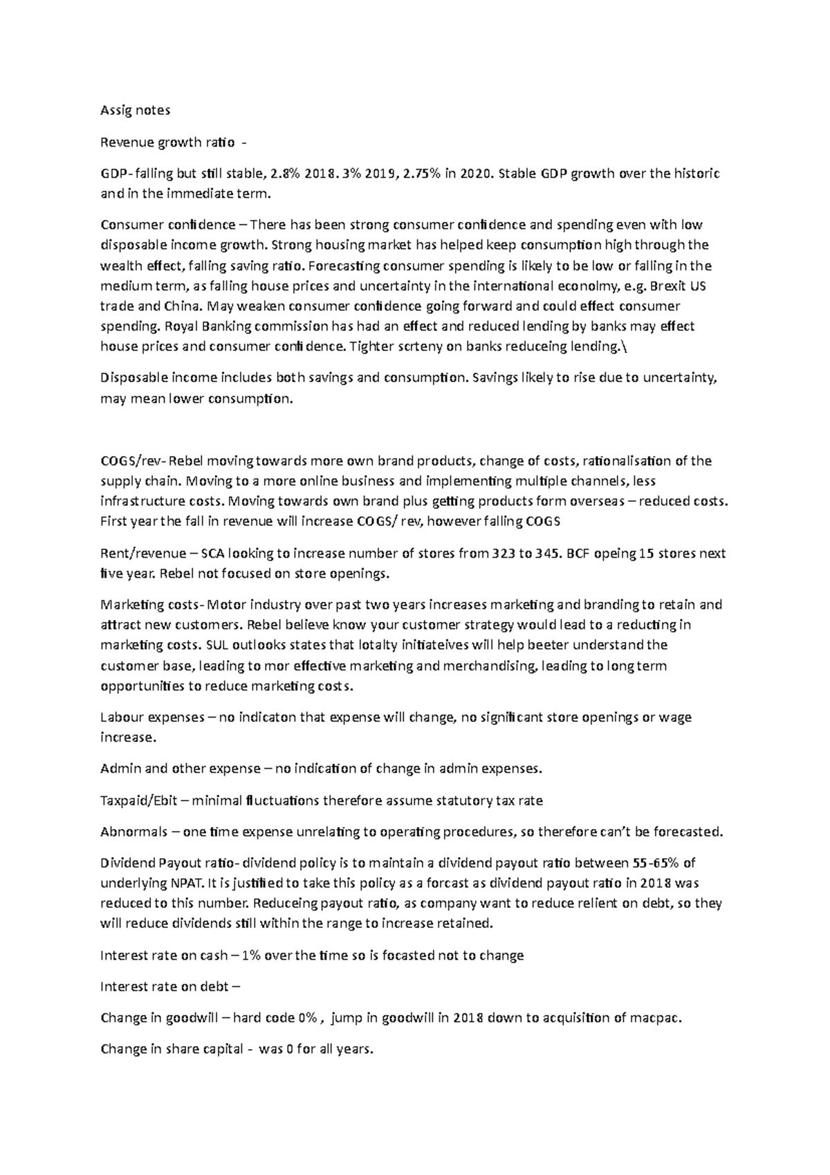 Assig 1 notes - Assig notes Revenue growth ratio - GDP- falling but ...